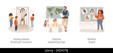 Visiting Native American museum isolated cartoon vector illustration ...