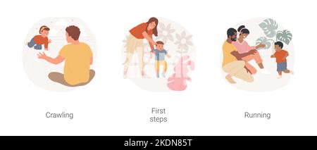 Baby crawling on the floor. Cartoon child growth from little baby to ...
