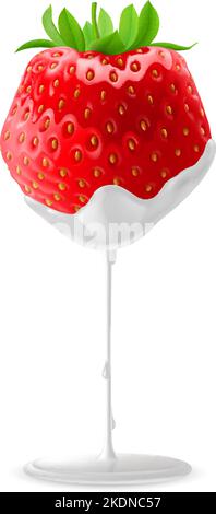 Ripe Strawberries in Sour Cream. Illustration on White Background Stock ...