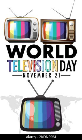 World Television day cartoon banner design. Vintage TV set, cute comic ...