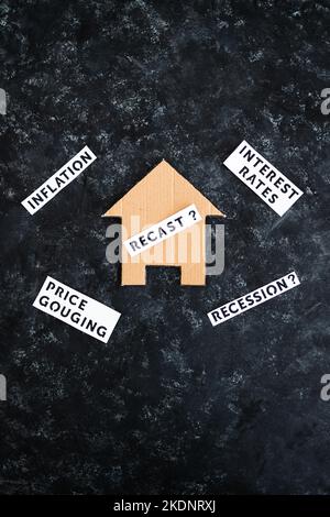 house with recast text surrounded by concepts like interest rates ...