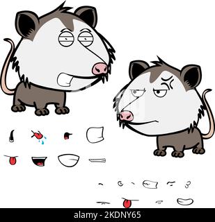 sad opossum character cartoon kawaii expressions set pack in vector ...