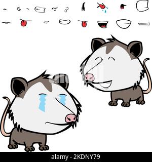 grumpy little opossum character cartoon. kawaii expressions set pack ...