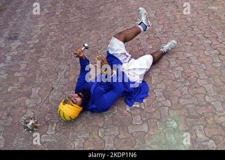 Nihang or Sikh warrior performs Gatka (a form of martial art) using ...