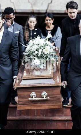 Funeral Ceremony in Grave of Sad People in Black Clothes Standing and ...
