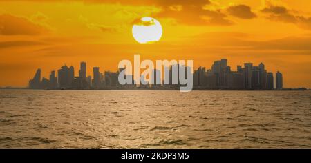Doha (westbay) skyline view from sea Stock Photo - Alamy