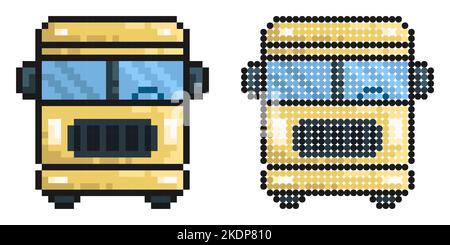 Pixel 8 bit school bus. transportation car for game assets in vector ...