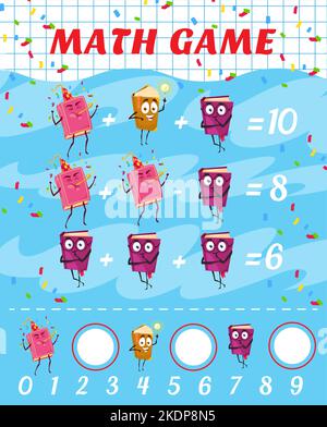 Cartoon textbooks and encyclopedia characters. Math game worksheet ...