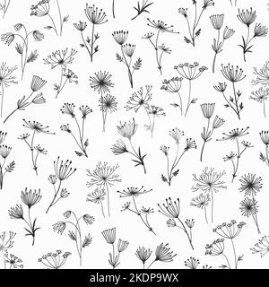 Seamless pattern with contour sprigs of lavender on lilac background ...