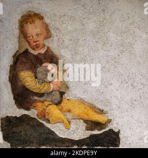 Bambino con piccolo animale - affresco staccato - Battista Del Moro ...