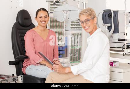 Healthcare, vision and doctor writing insurance paper for patient in ...