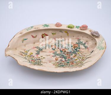 Antique Japanese Kyoto Satsuma Pottery Awabi Abalone Shell Form Dish 25 ...