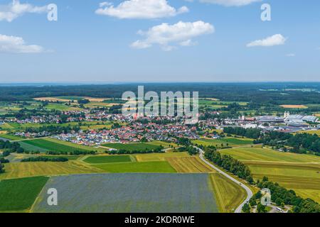 Aerial view to the Ziemetshausen in the Western Forests in Bavaria ...