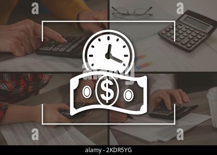 Time is money concept illustrated by pictures on background Stock Photo ...