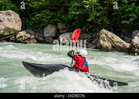 Rafting on the Lütschine near Interlaken, Lütschine mountain river on ...