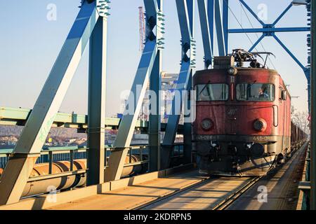 Novi Sad, Serbia - December 22. 2013: The old electric train passes ...