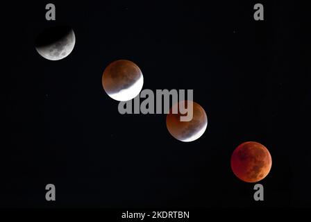 Lunar eclipse - progression with blood moon (total lunar eclipse Stock ...