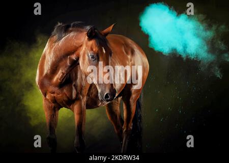 Holstein Horse with holi powder Stock Photo - Alamy
