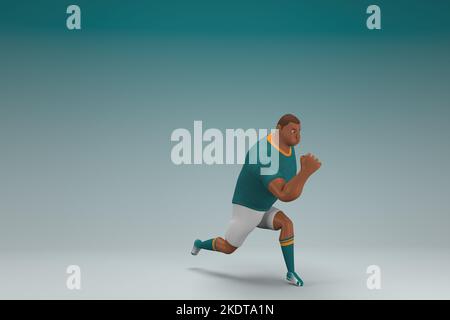 An athlete wearing a green shirt and white pants is runing. 3d ...