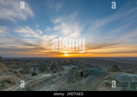 Qinghai obo beam Martian landforms sunset Stock Photo - Alamy