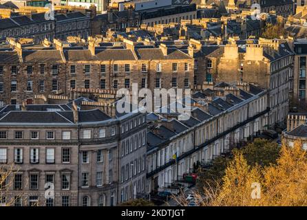 View over Georgian tenement rooftops at top of Leith Walk, Edinburgh ...