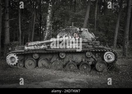 Scrap battle tank on a military training area Stock Photo - Alamy