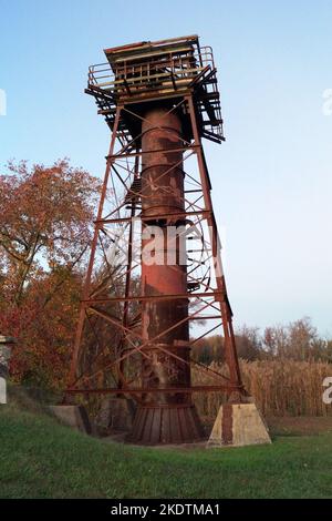 Coastal artillery gun fire control tower, at Fort Mott State Park, view ...