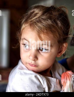 Portrait of a little girl staring at something (Black & White Stock ...