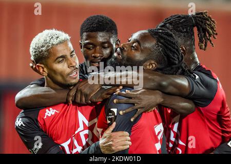 Seraing's Junior Marsoni Sambu celebrates after scoring during a Croky ...