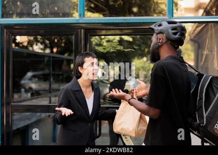 Food delivery delay, impulsive office employee getting wrong order ...