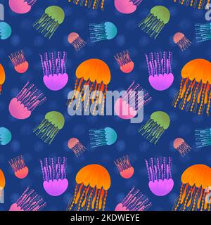 Cartoon animals seamless jellyfish abstract ocean pattern for wrapping ...