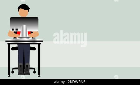 person working on computer muckup illustration poster in vector format ...
