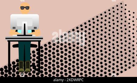 person working on computer muckup banner illustration background in ...