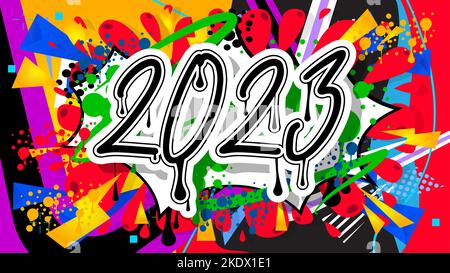 2023. Graffiti tag. Abstract modern street art decoration performed in ...