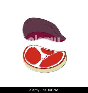 Meat steak and liver icons signs. Vector cartoon hand drawn ...