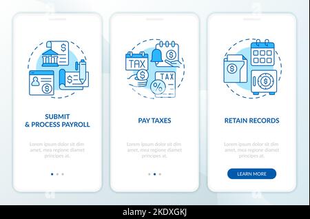 Payroll processing blue onboarding mobile app screen set Stock Vector ...