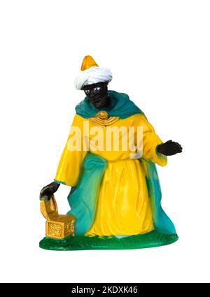 The Christmas magic. Ceramic figure of Balthazar, one of the wise men ...