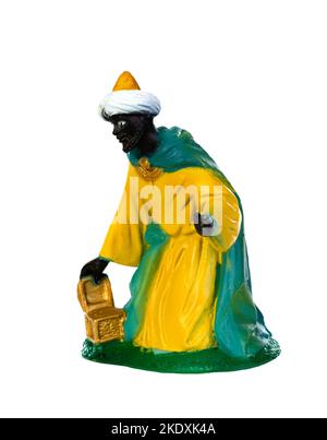 The Christmas magic. Ceramic figure of Balthazar, one of the wise men ...