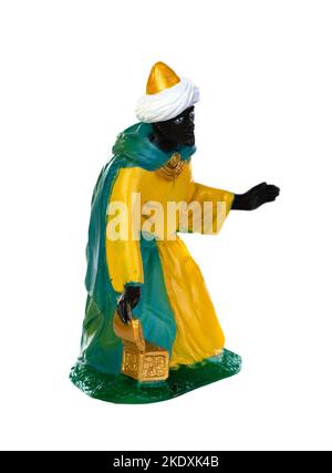 The Christmas magic. Ceramic figure of Balthazar, one of the wise men ...