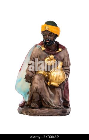 The Christmas magic. Ceramic figure of Balthazar, one of the wise men ...