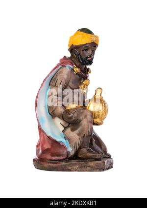 The Christmas magic. Ceramic figure of Balthazar, one of the wise men ...