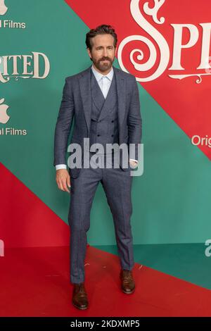 Ryan Reynolds attends the Premiere of Apple Original Film "Spirited" on ...