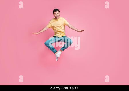 Photo of overjoyed crazy casual brown haired bearded man in eye glasses ...