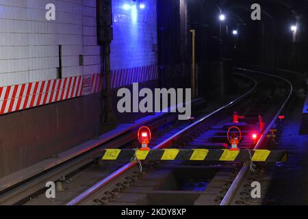 A NYC subway third rail warning device. The safety device activates ...