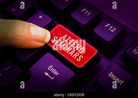 Text showing inspiration Attend Seminars. Business showcase gathering ...