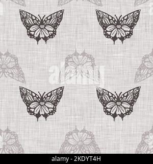 Farmhouse grey butterfly seamless pattern. Rustic French wildlife for ...