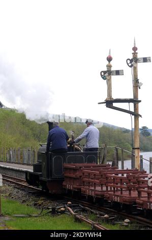 "Winifred" and train at Llangower Stock Photo - Alamy