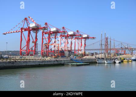 Lisbon port, Alcantara docks and 25 April bridge, Lisbon, Portugal ...