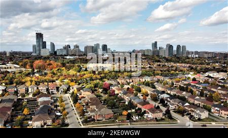 Aerial view of Mississauga skyline on a beautiful summer day, Ontario ...