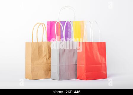 Multicolored Gift Paper Bags Set Isolated White background Stock Photo ...